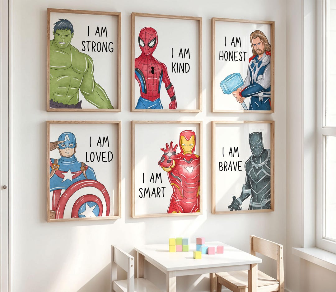 Superhero Affirmation Wall Art – Kids Room Prints, Set of 6 (printed or ...