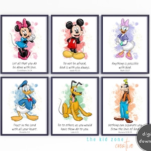 Mickey & Friends Bible Verses DIGITAL Wall Art, Set of 6 Prints ...