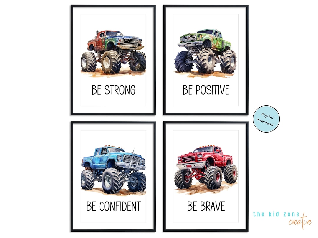 Monster Truck Affirmation Wall Art – Set of 4 Printable Nursery Prints ...