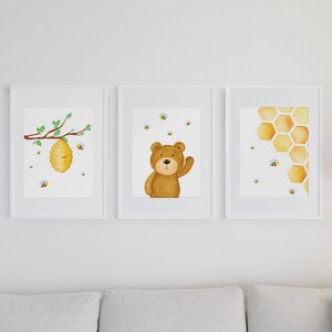 Honey Bee Nursery Wall Art, Honey Bear Print, Bee Theme Nursery, Teddy ...