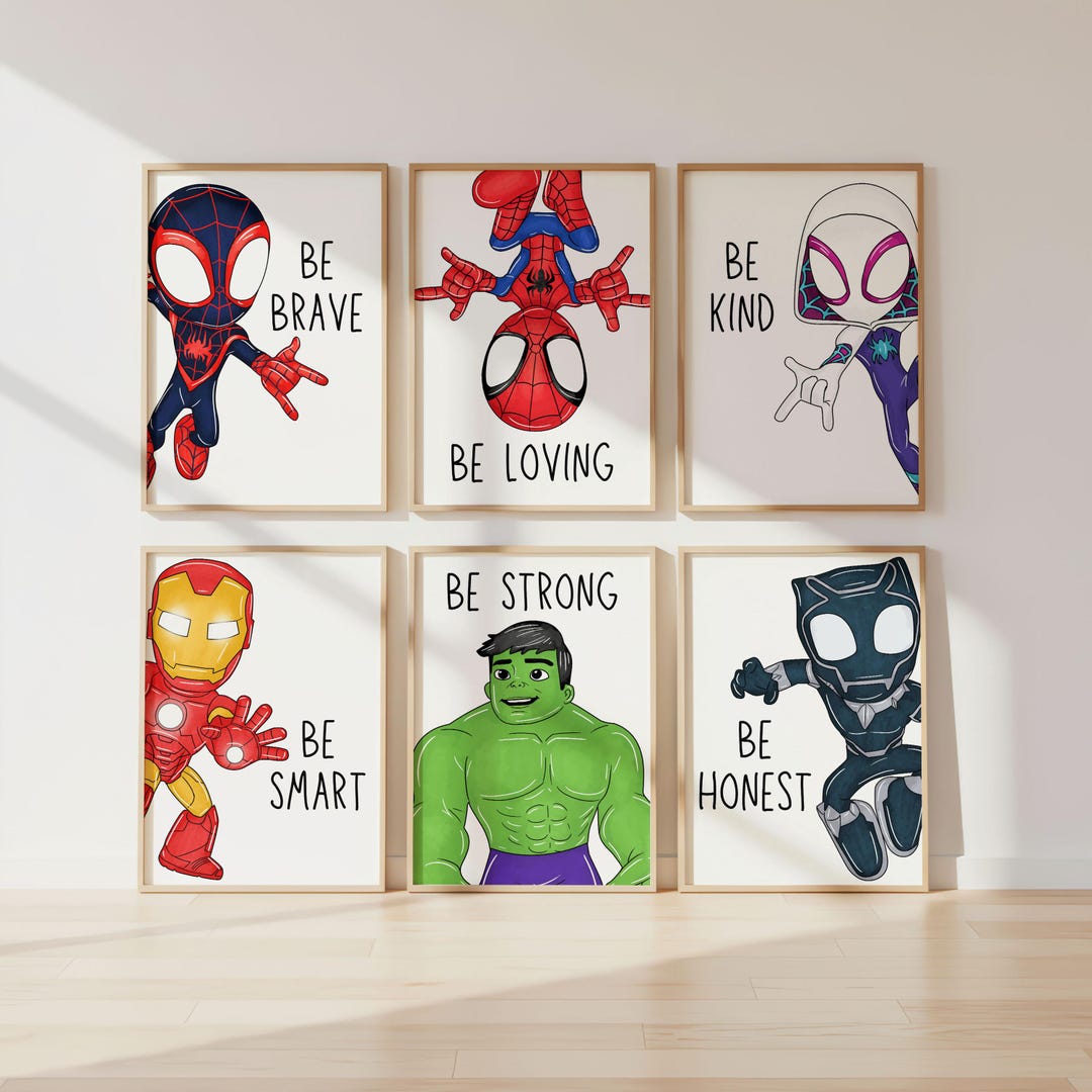Superhero Affirmation Prints – Set of 6 Web Hero Nursery Art (digital ...