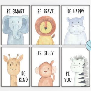 Watercolor Safari Animals With Positive Affirmations Wall Art - Etsy