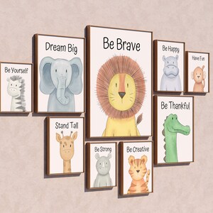 Safari Animals With Positive Affirmations, Set of 9 Nursery Prints, Be ...
