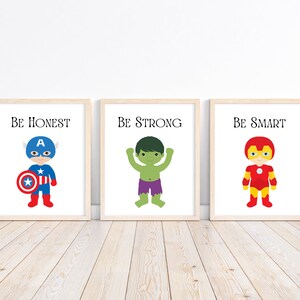 Set of 7 Superhero Prints, Affirmations for Kids, Kids Room Superheroes ...