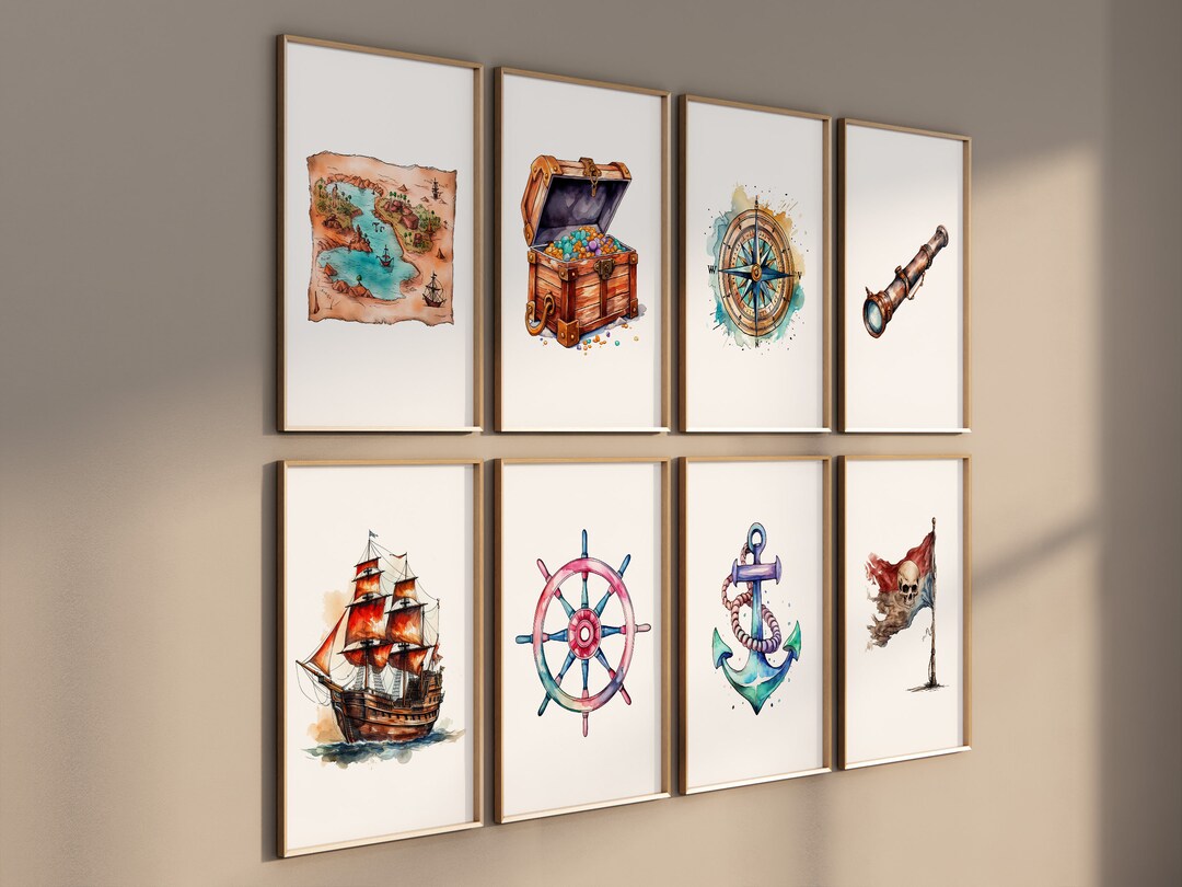 Digital Pirate Wall Art – Set of 8 Printable Nautical Nursery Prints ...