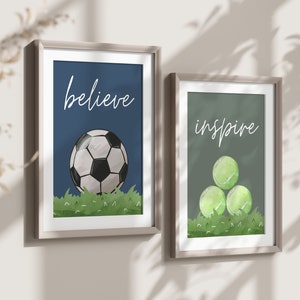 Digital Sports Affirmation Wall Art, Set of 6 Nursery Prints, Boy Room ...