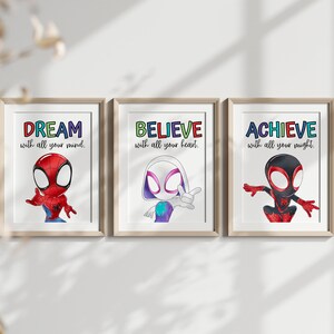 Set of 3 Superhero Wall Art With Positive and Motivational Messages ...