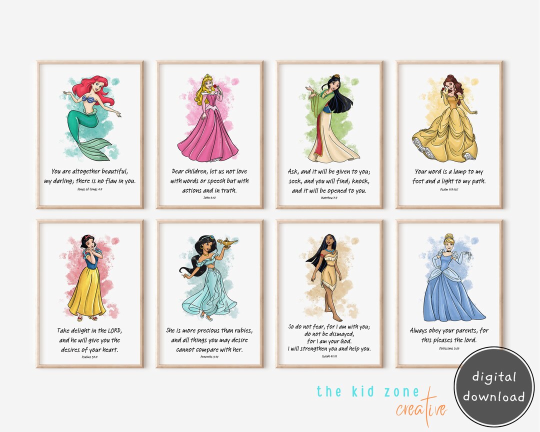 Princesses With Bible Verses (set 1), Set of 8 DIGITAL Nursery Prints ...