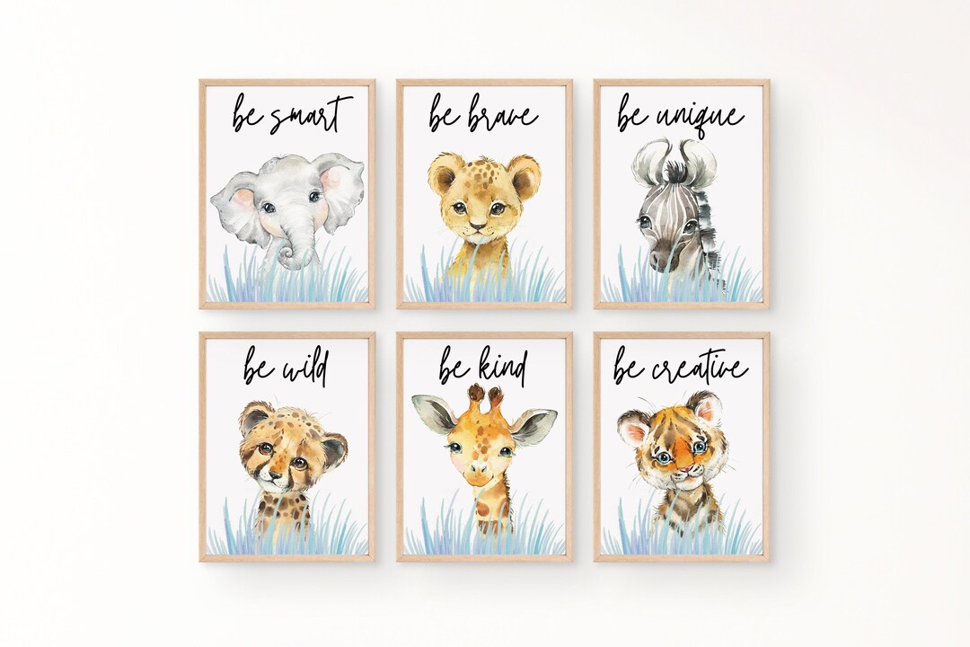 Set of 6 Safari Animals With Affirmations Watercolor Baby - Etsy