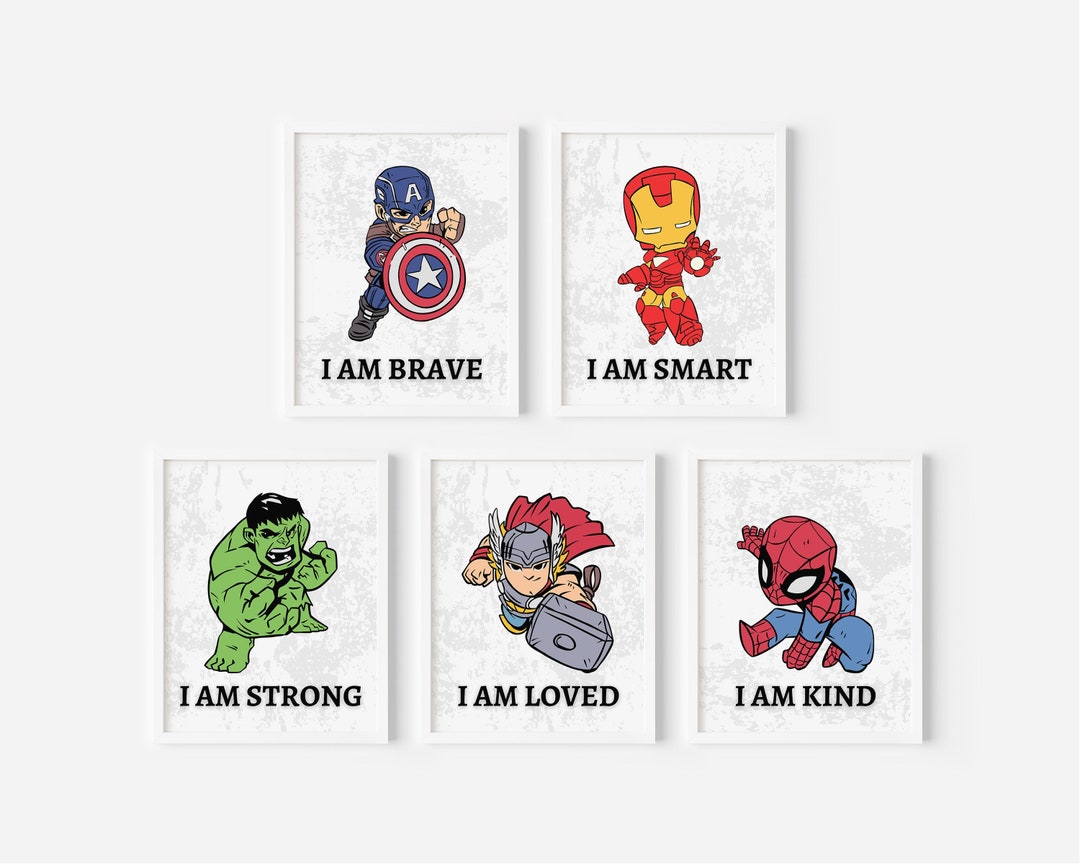 Digital Superhero Affirmation Prints – Set of 5 ‘I AM’ Posters for Boys ...