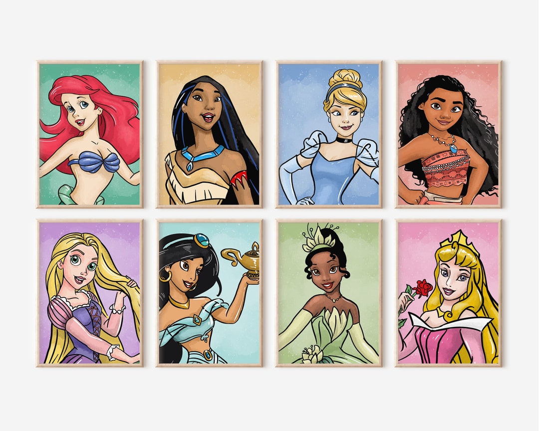 Bright & Colorful Princesses Wall Art – Set 1 - 8 Digital Prints for ...