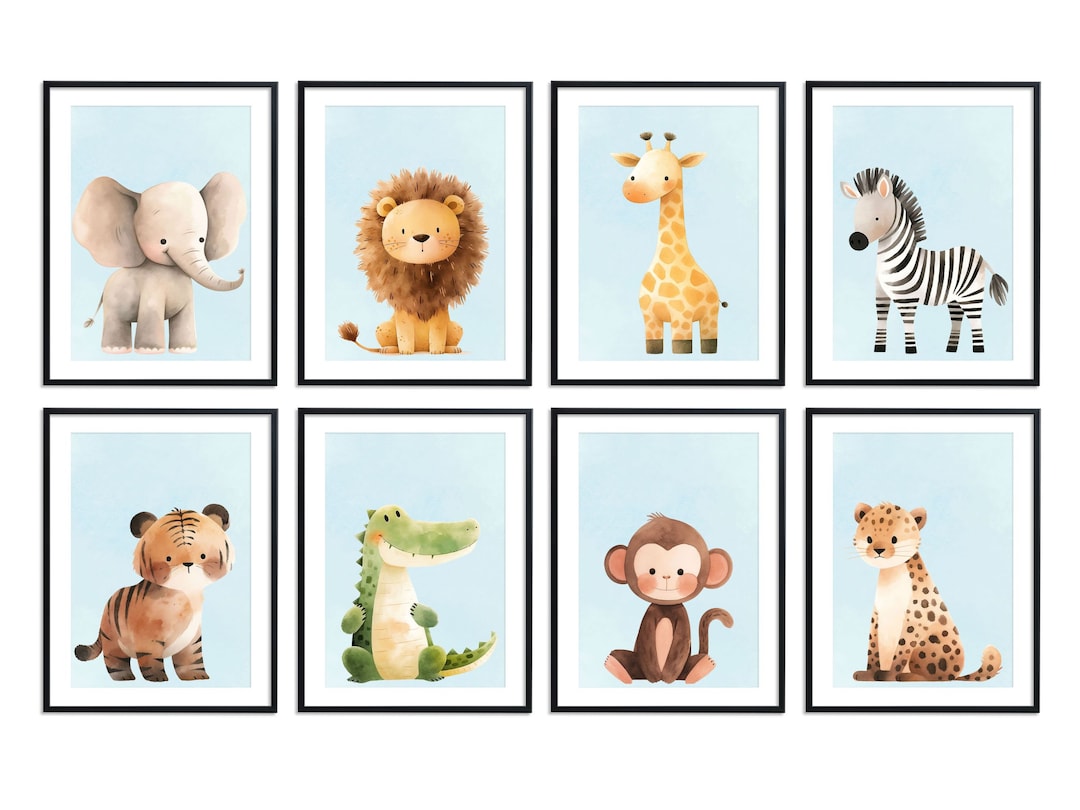 Cute and Adorable Safari Animal Posters, Set of 8 Nursery Prints ...