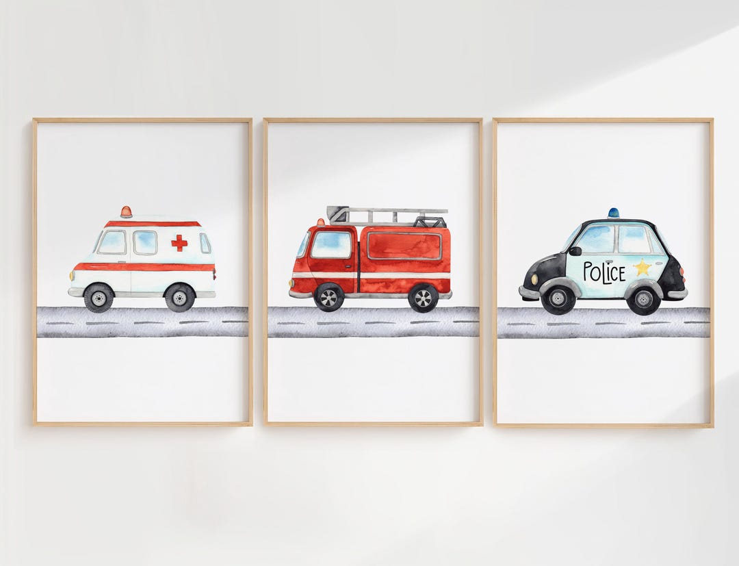 Watercolor Emergency Vehicle Wall Art – Set of 3 Digital Prints for ...