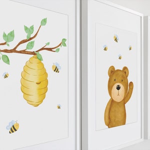 Honey Bee Nursery Wall Art, Honey Bear Print, Bee Theme Nursery, Teddy ...