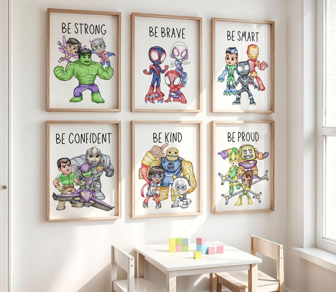 Kids Affirmation Wall Art, Set of 6 Superhero Prints, Digital Download ...