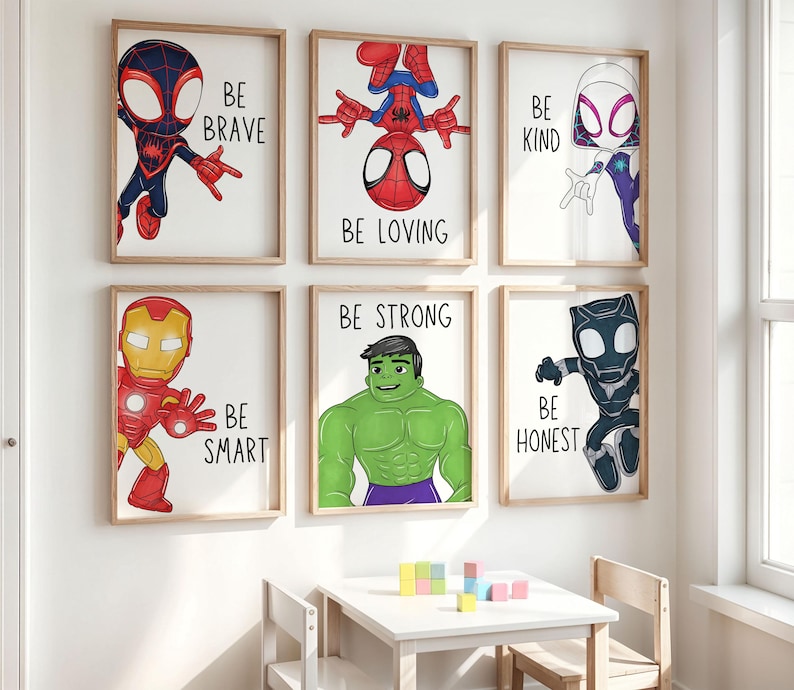 Superhero Affirmation Prints – Set of 6 Web Hero Nursery Art (digital ...