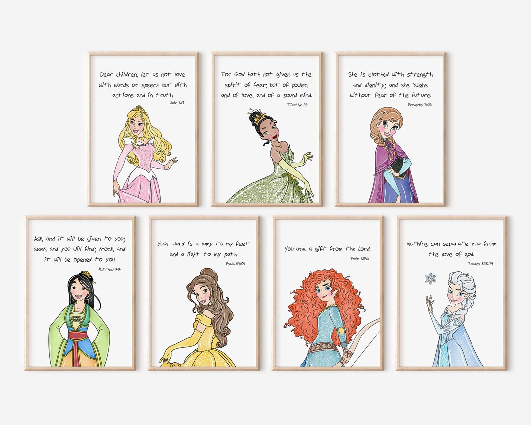 Watercolor Princess Wall Art With Bible Quotes Set of 7 - Etsy