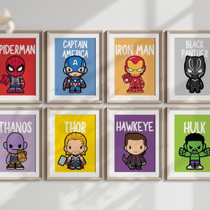 8 Superhero Wall Art, Superheroes Poster, Set of Nursery Prints, Boys ...