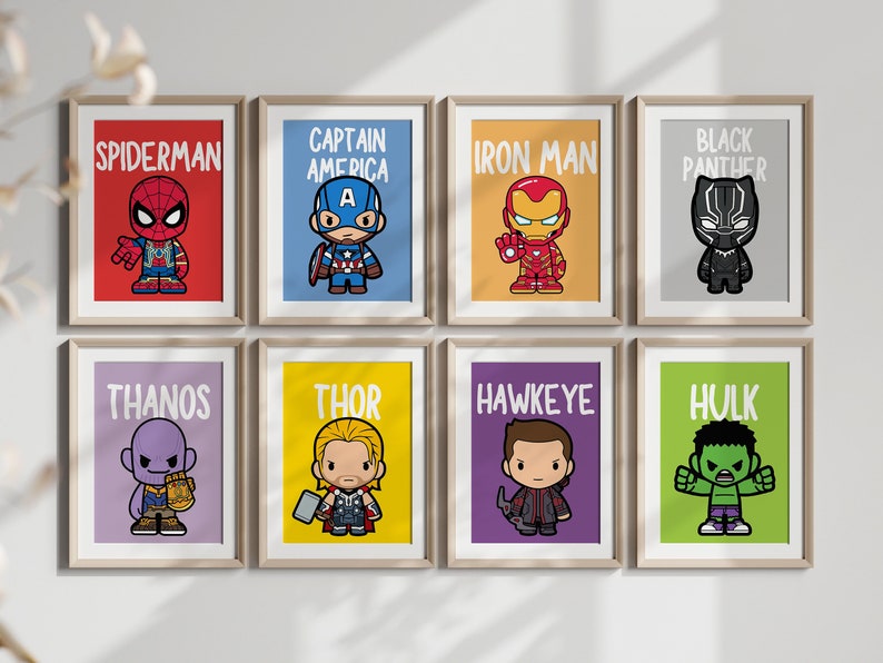 8 Superhero Wall Art Superheroes Poster Set of Nursery - Etsy