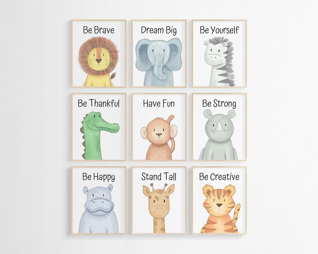 Safari Animals With Positive Affirmations, Set of 9 Nursery Prints, Be ...