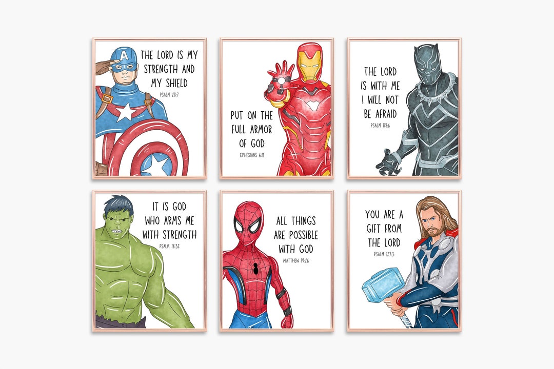 Digital Superheroes With Bible Verses – Set of 6 Printable Wall Art for ...