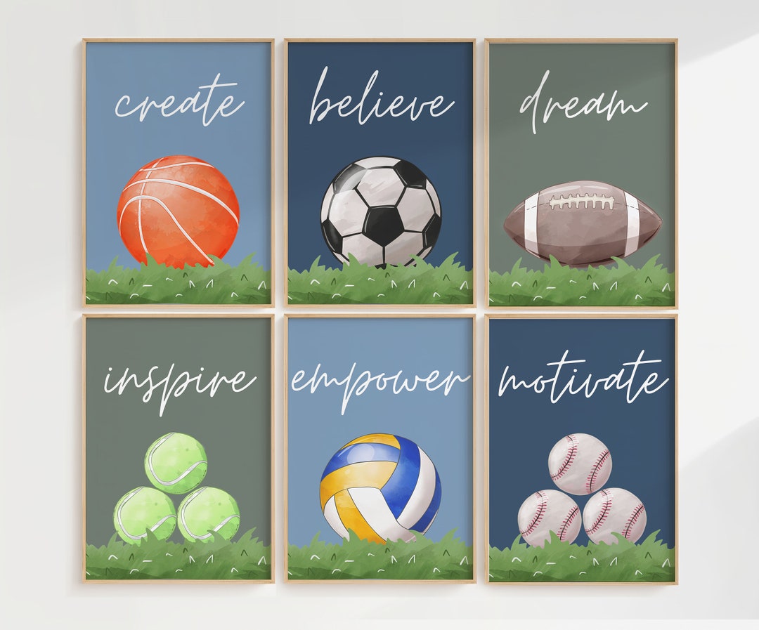 Digital Sports Affirmation Wall Art – Set of 6 Printable Nursery Prints ...