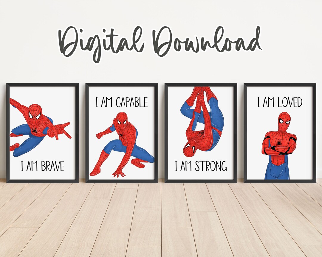 Superhero Affirmation Prints – Set of 4 Boys Spidey Room Wall Art ...