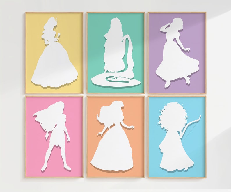 Princess Silhouette Wall Art Prints: Girls Nursery, Set of 14 (digital ...