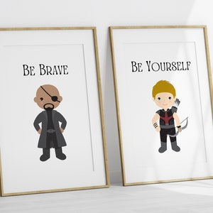 Set of 7 Superhero Prints, Affirmations for Kids, Kids Room Superheroes ...