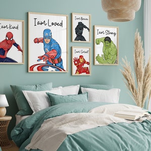 Digital Superhero Affirmation Prints – Set of 5 ‘I AM’ Posters (kind ...