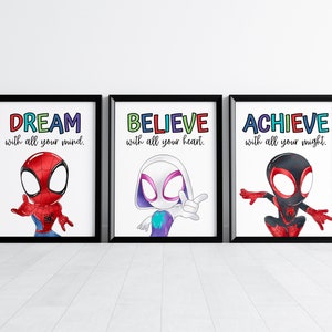 Set of 3 Superhero Wall Art With Positive and Motivational Messages ...