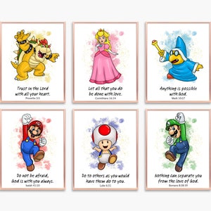 Mario & Friends With Bible Verses DIGITAL Wall Art, Set of 6 Prints ...