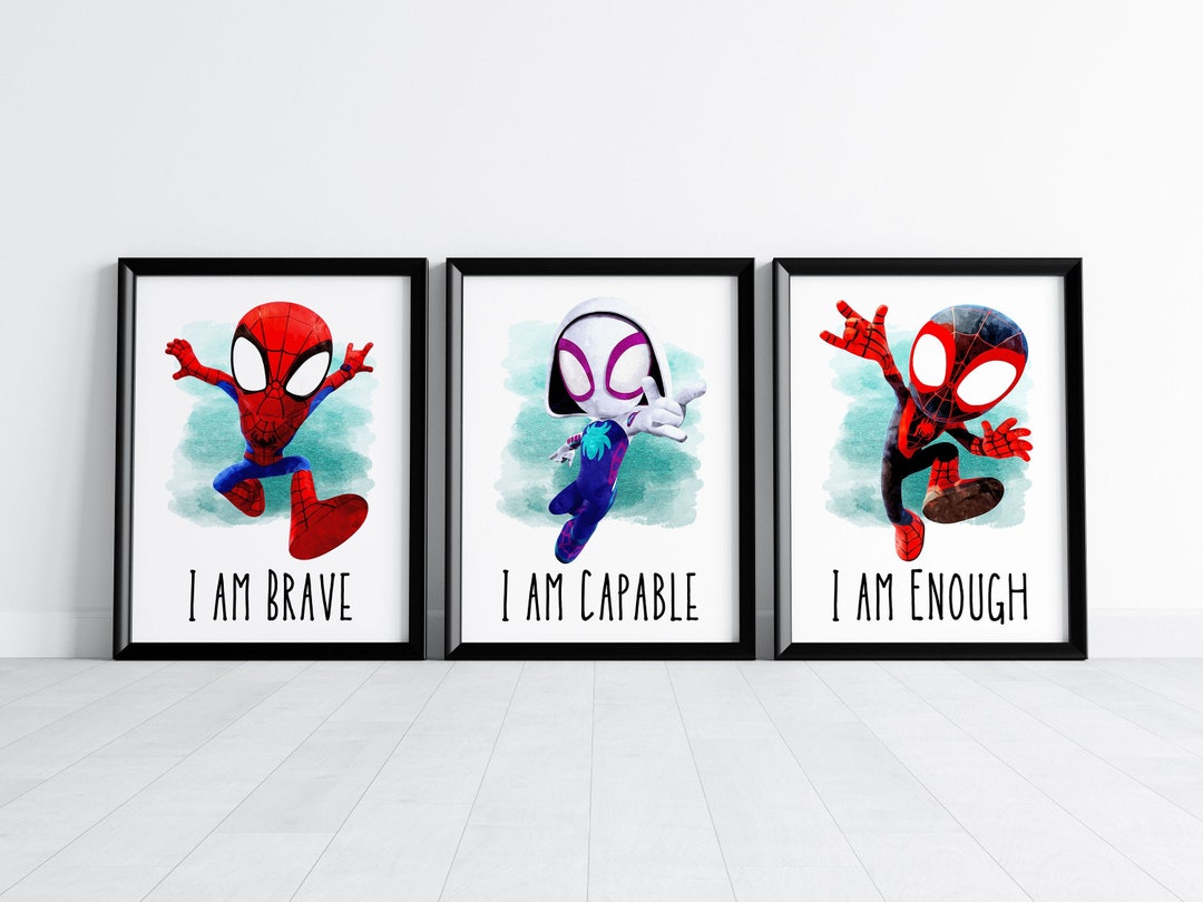Superhero Affirmation Prints: Set of 3 Nursery Kids Spidey Room Wall ...