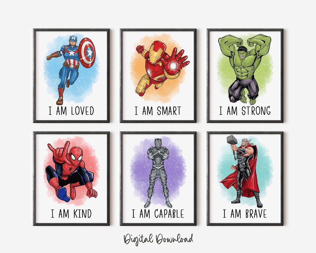 Superhero Affirmation Wall Art – Set of 6, Printed or Framed Decor - Etsy