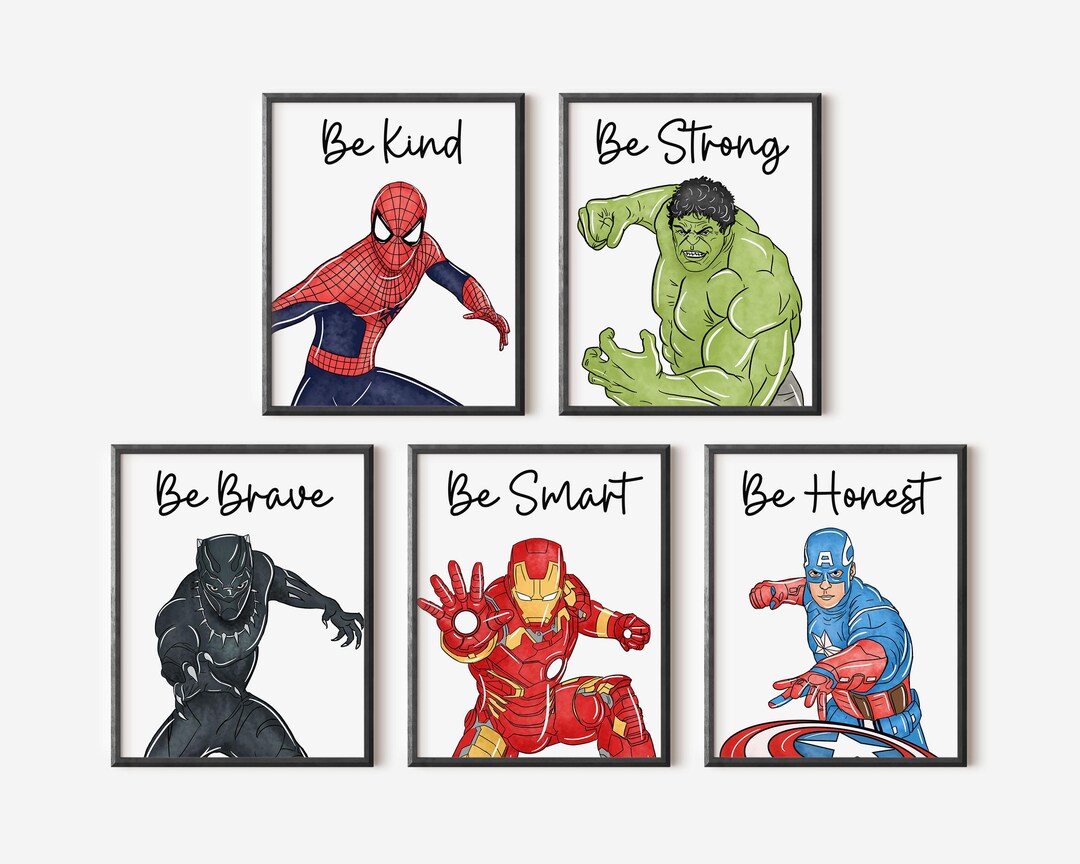 Superhero Affirmation Prints – Set of 5 Boys Nursery Wall Art, Printed ...