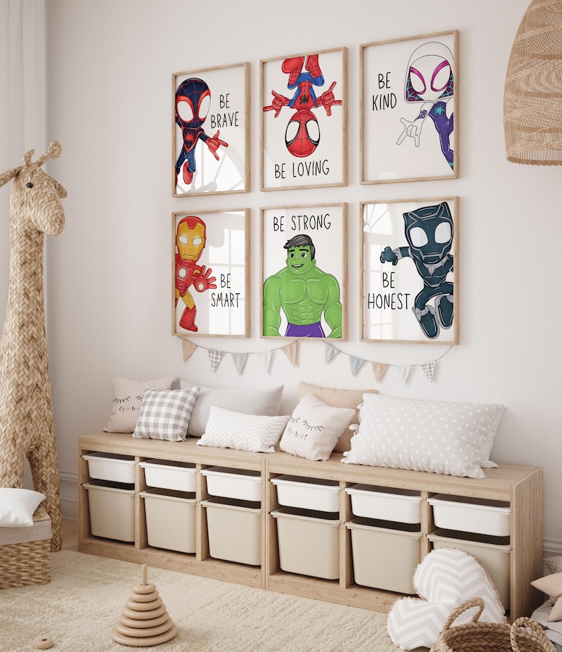 Superhero Affirmation Prints – Set of 6 Web Hero Nursery Art (digital ...