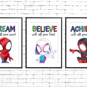 Set of 3 Superhero Wall Art With Positive and Motivational Messages ...