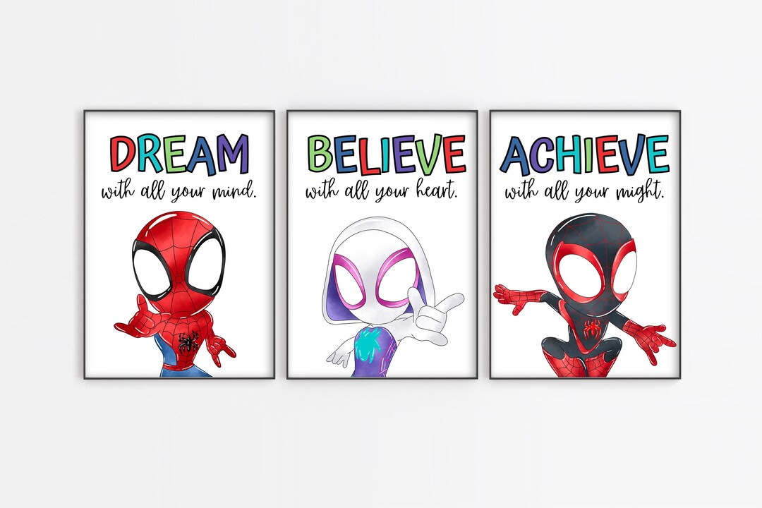 Set of 3 Superhero Wall Art With Positive and Motivational Messages ...
