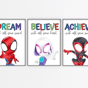 Set of 3 Superhero Wall Art With Positive and Motivational Messages ...