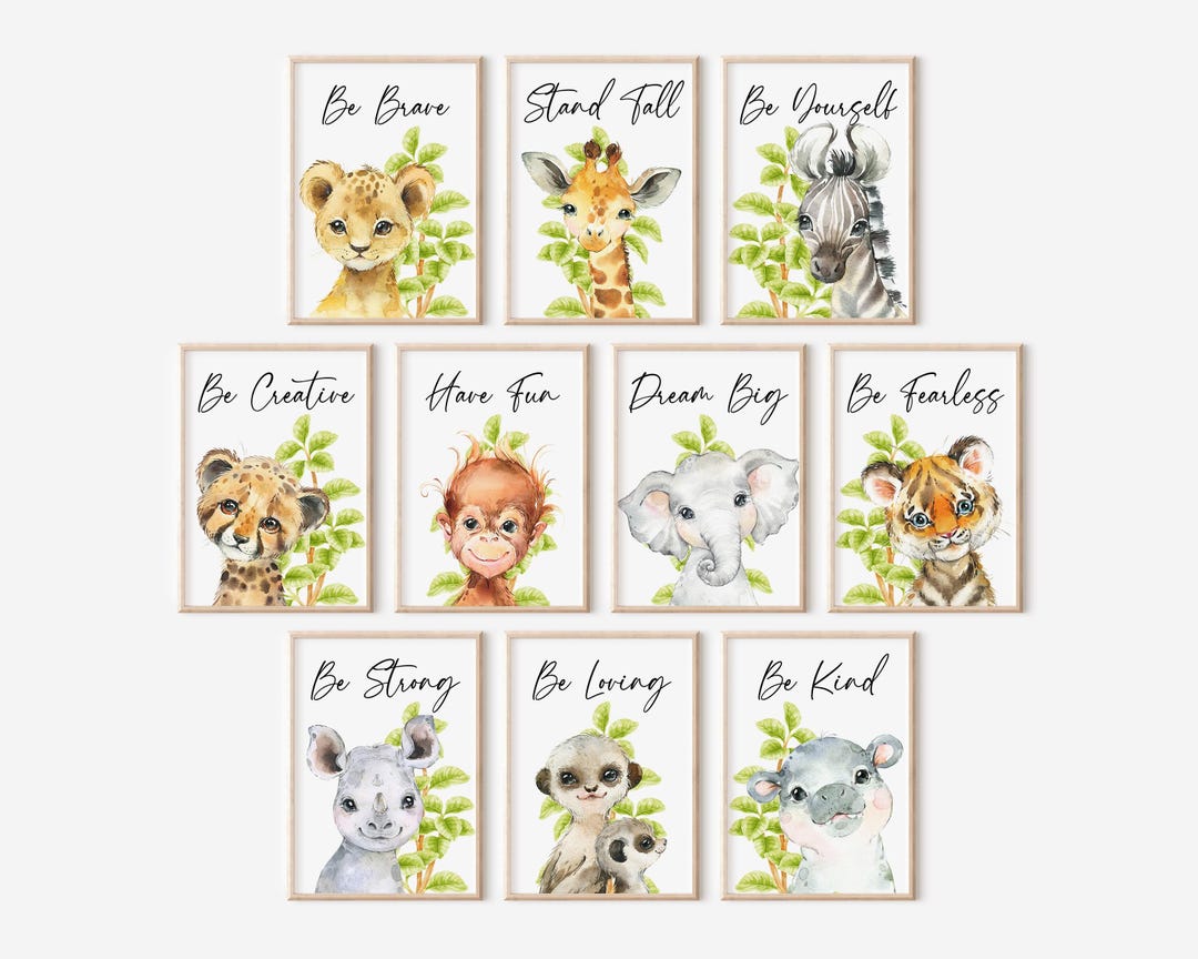 Safari Animal Affirmation Wall Art – Set of 10, Inspirational Nursery ...