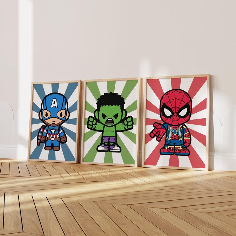 Superhero Chibi Prints – Set of 6, Playroom & Nursery Wall Art, Printed ...