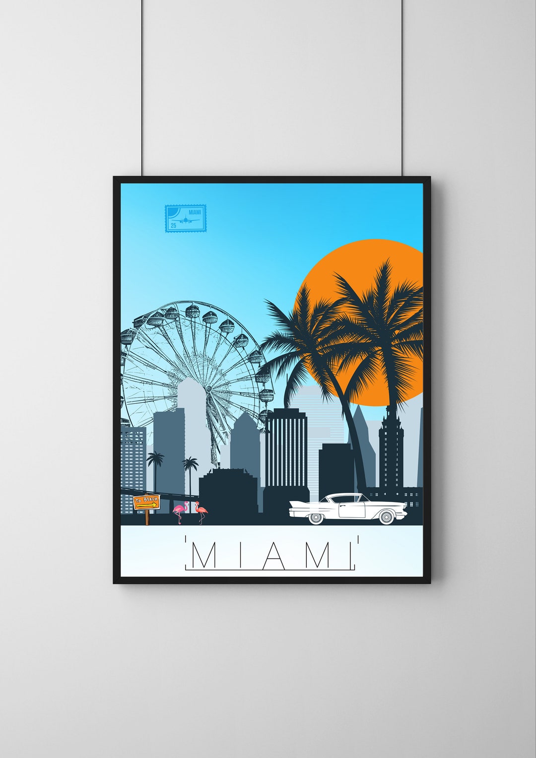 Miami Landmarks Printable Travel Art Room Decor United States Digital ...