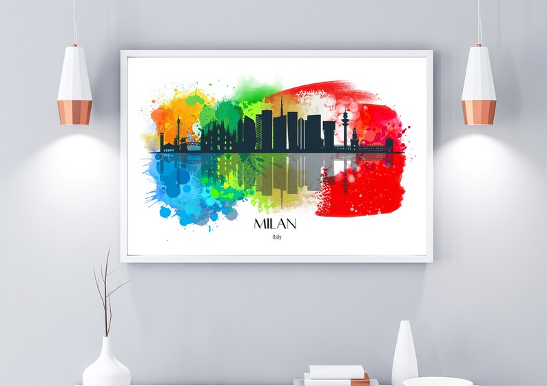 Milan City Skyline Colorful Printable Wall Art Home Decor Digital Print ...