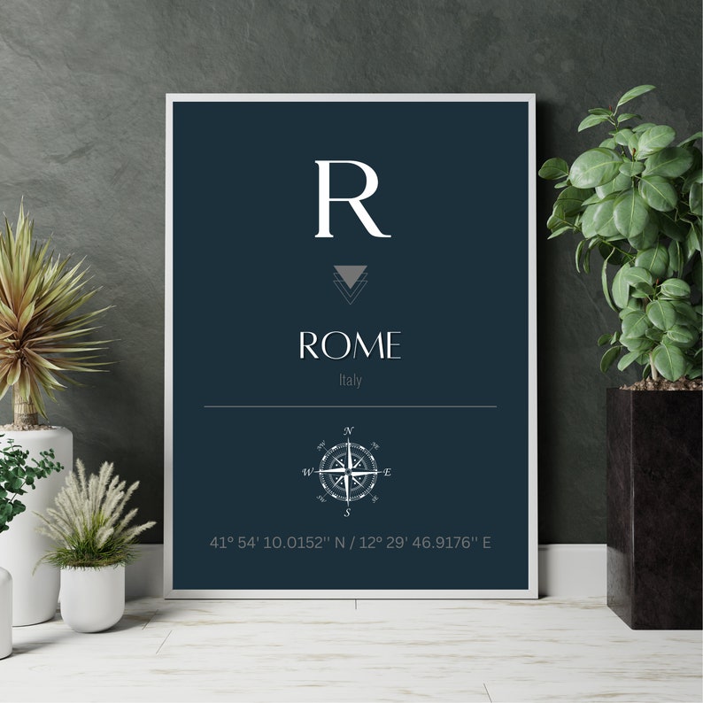 Rome City Letter & Coordinates Print Roma Printable Wall Art - Etsy