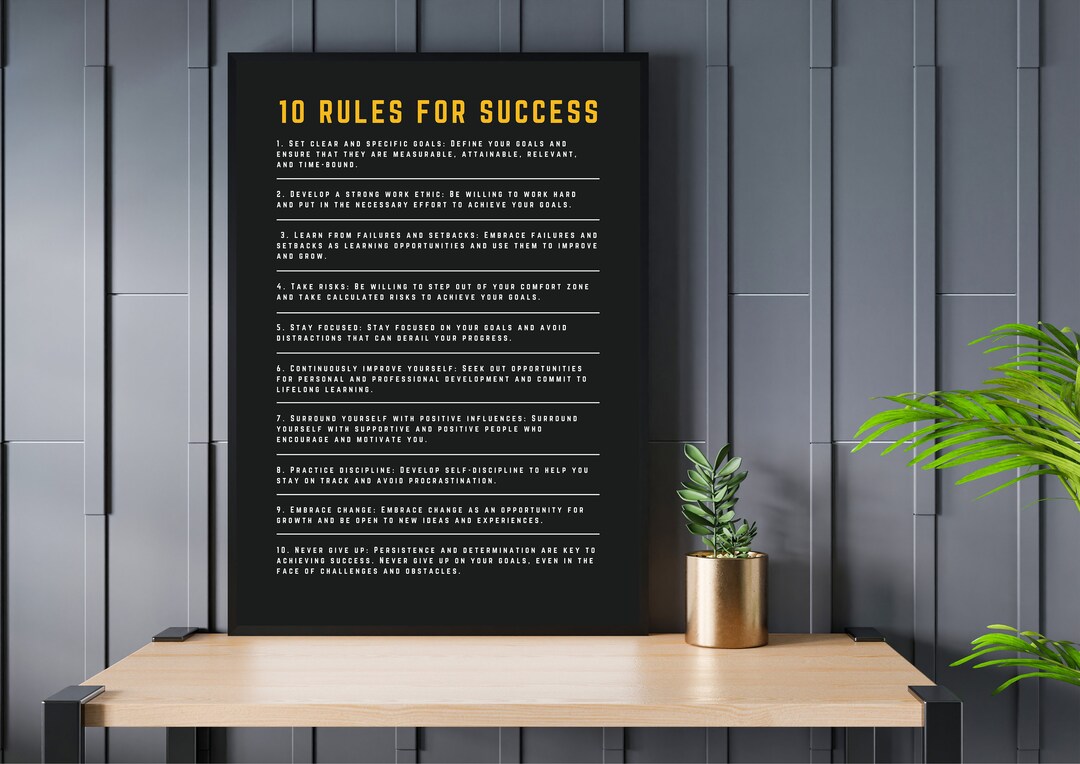 10 Rules for Success Motivational Wall Art Office Decor Digital Print ...