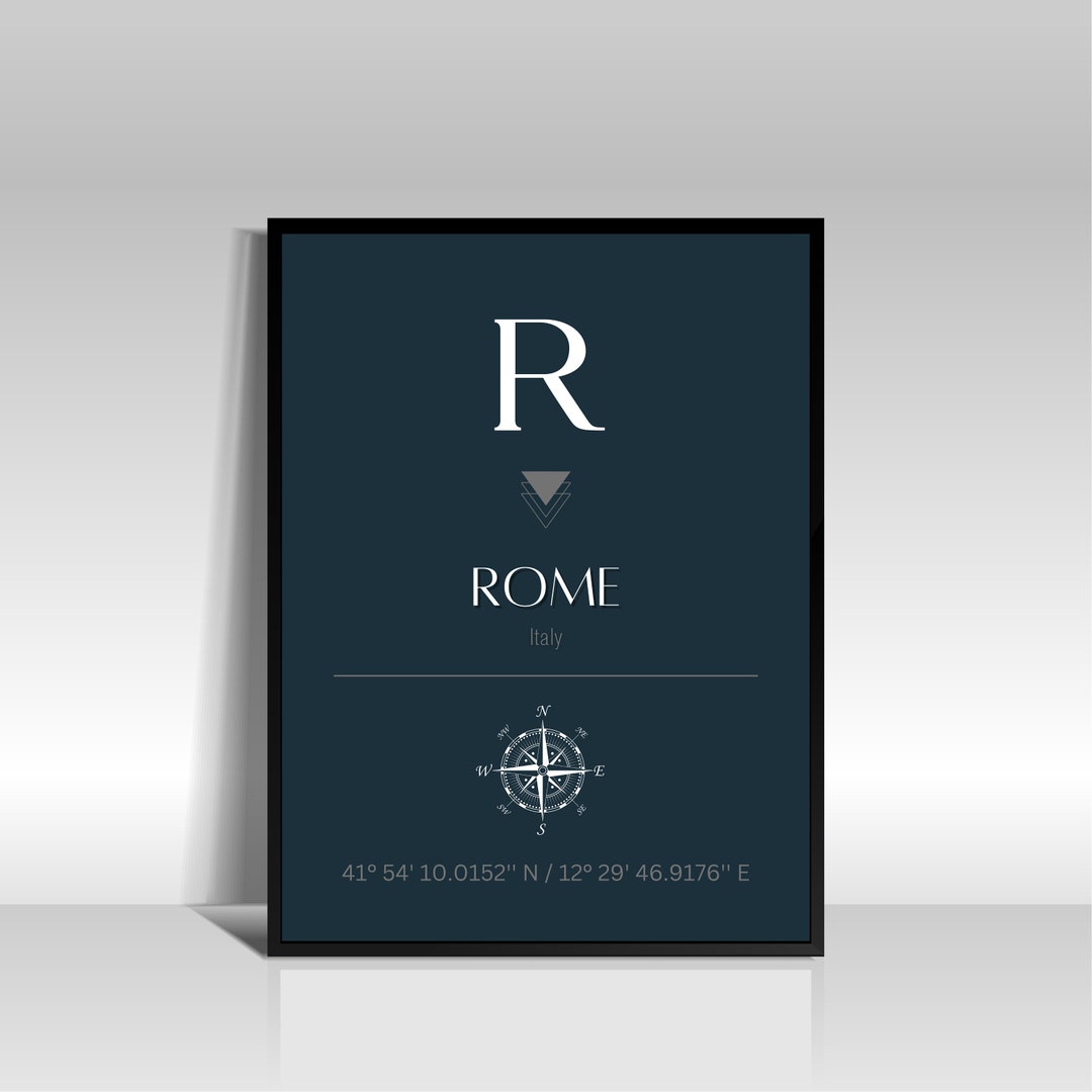 Rome City Letter & Coordinates Print Roma Printable Wall Art - Etsy