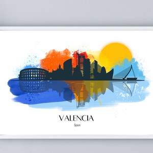 Valencia City Skyline Colorful Printable Wall Art Home Decor Digital ...