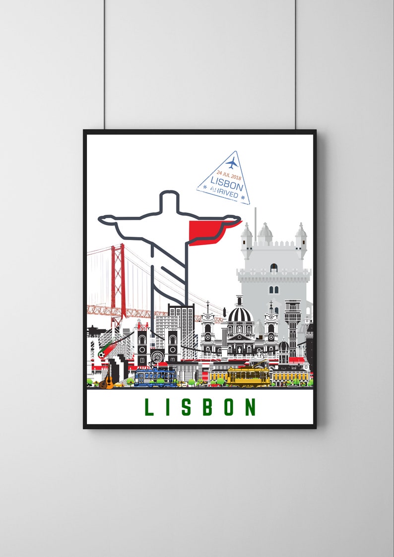 Lisbon Landmarks Printable Travel Art Room Decor Portugal Digital Print ...