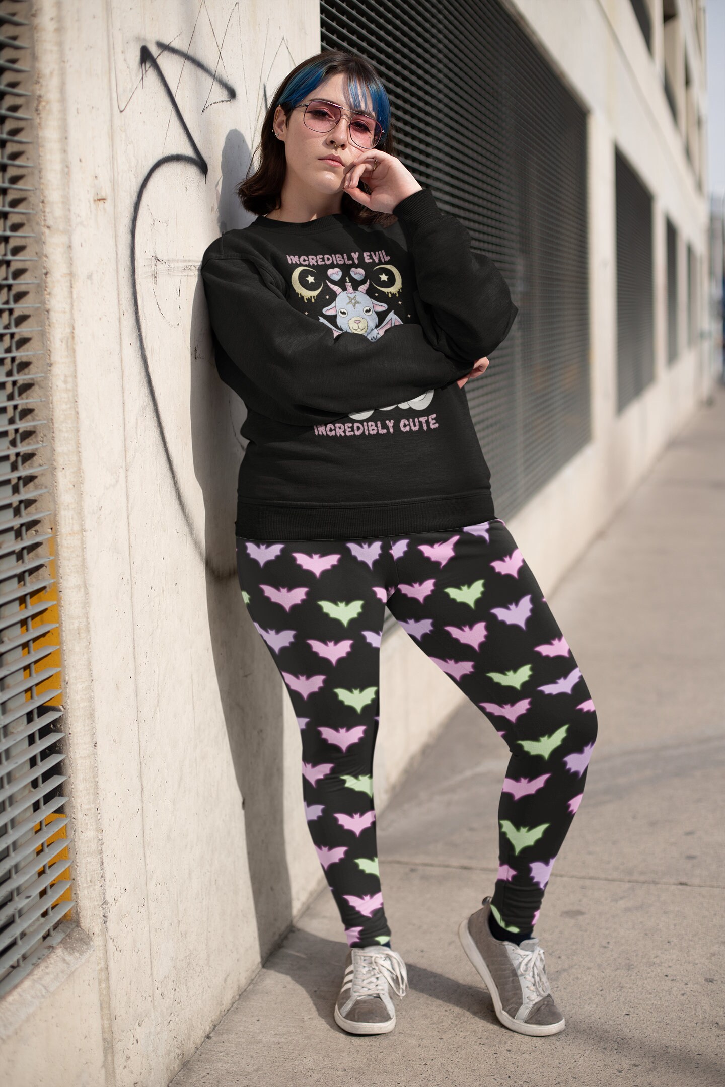 Pastel Kawaii Gothic Neon Bats High Waisted Leggings Goth Festival ...