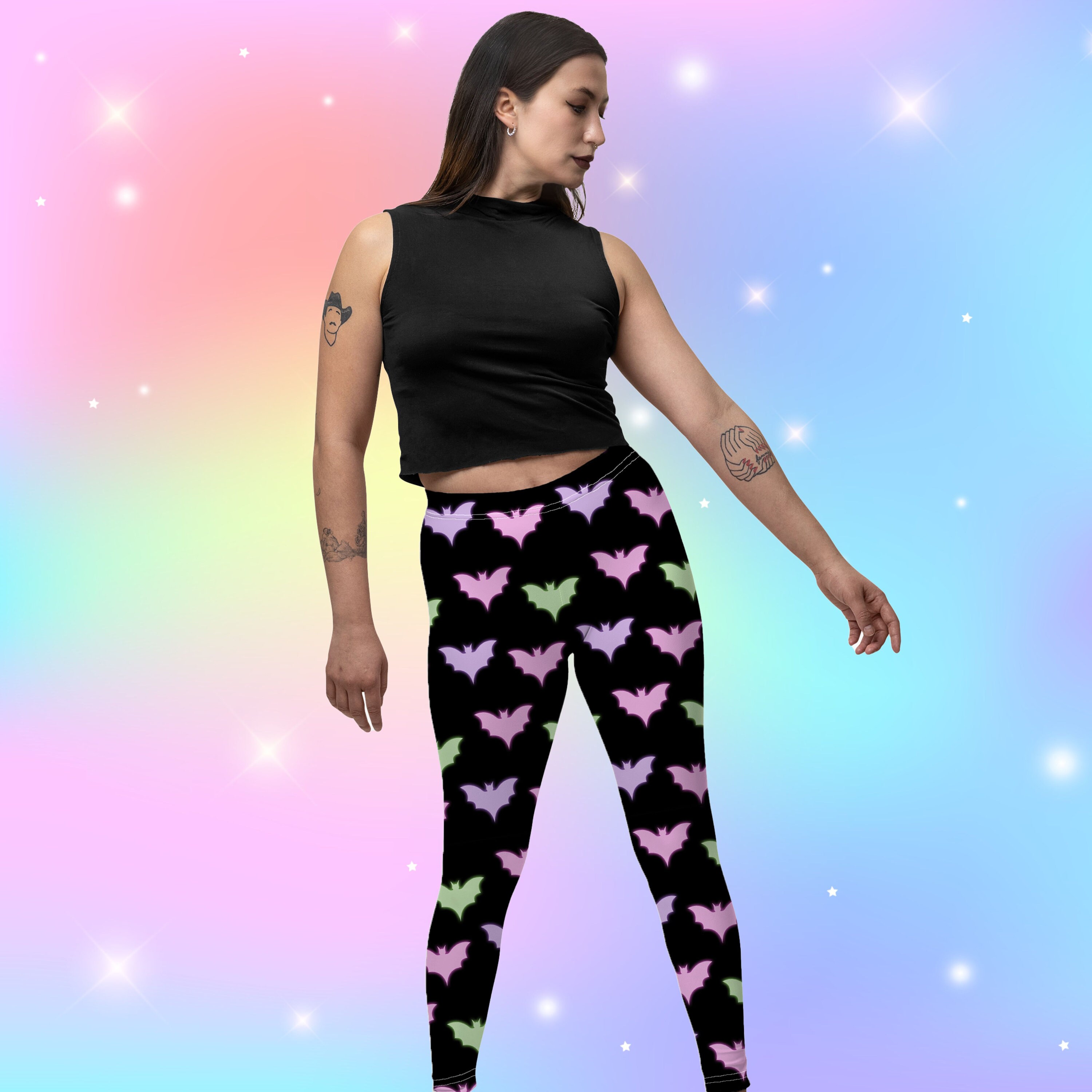 Pastel Kawaii Gothic Neon Bats High Waisted Leggings Goth Festival ...